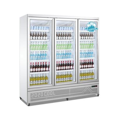 China Three doors glass door display refrigerator freezer Fan cooling upright drinks cooler -white for sale