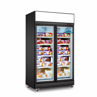 China Commercial Double Door Freezer Glass Door Upright Display Refrigerators Freezers for sale