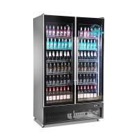China 2 Glass door drink beverage fridge display case, supermarket double door commercial refrigerator for sale