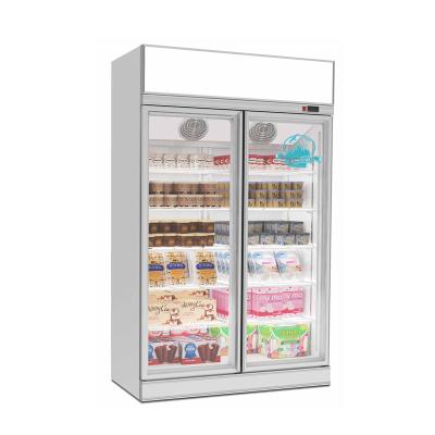 China Two Doors Glass Door Vertical Upright Chiller Display Deep Freezer Price For Supermarket for sale