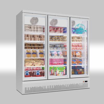 China Fan Cooling 3 Glass Doors Upright Freezer ,Supermarket  Automatic Defrost Refrigerator Display Showcase for sale