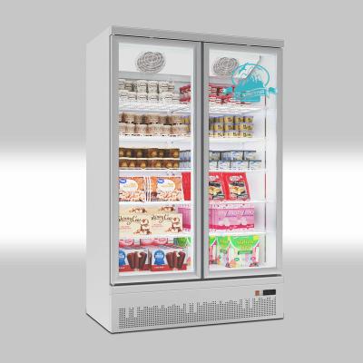 China Supermarket Cold Drink Display Refrigerator 2 Glass Doors Upright Freezer for sale