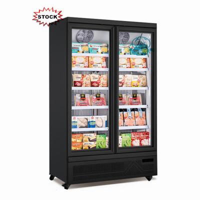 China Factory double glass door beverage display freezer refrigerator with good quality for supermarket for sale