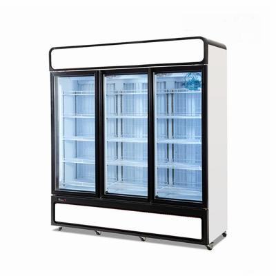China Supermarket frozen food 3 glass door industrial upright freezer for sale