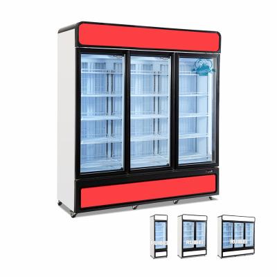 China Fan Cooling Chiller 3 Glass Door Upright  Refrigerator Freezer Showcase for sale