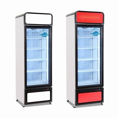 China 450L Commercial Single Glass Door Beverage Showcase Cooler Upright Display Freezer for sale