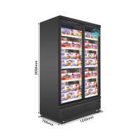 China Commercial 2 Glass Doors Freezer With LED Supermarket Black Painted Steel Upright Deep Freezer for sale