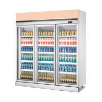 China Supermarket Upright 3 Doors Glass Door Vertical Display Cooler Beer Milk Display Refrigerator for sale