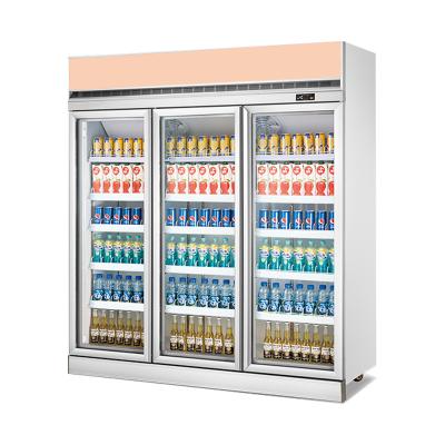 China Supermarket Upright 3 Doors Glass Door Vertical Display Cooler Beer Milk Display Refrigerator for sale