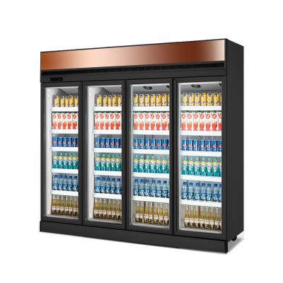 China Upright 4 Glass Doors Supermarket Beverage Refrigerated Display Showcase for sale