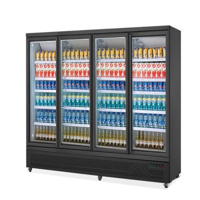 China Supermarket Vertical Glass Door Refrigerated Showcase Beverage Cooler Black for sale