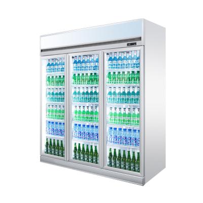 China Convenience Store Upright Glass Door Beverage Display Cooler 3 Doors Refrigerator for sale