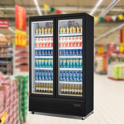 China Double Glass Door Upright Refrigerated Showcase Drinks And Beverages Cooler Glass Door Merchandiser for sale