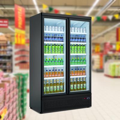 China Supermarket Upright Double Door Drink Bottle Refrigerator Cooler Beverage Showcase for sale