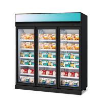 China 3 Doors Commercial Glass Freezer Frozen Food Display Fridge With Fan Cooling for sale