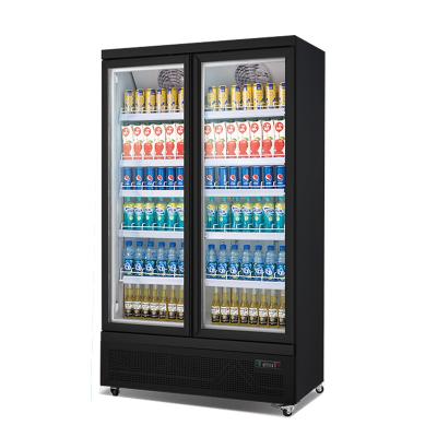 China Upright Glass 2 Doors Beverage Refrigerated Display Showcase for sale