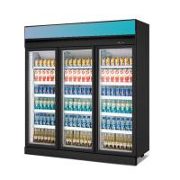 China 1600L Glass Doors Defrosting Supermarket Refrigerated Showcase Beverage Cooler for sale