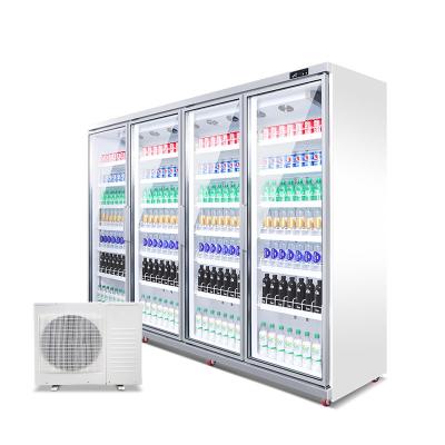 China With remote system Vertical glass door display showcase supermarket drink chiller refrigerator for sale