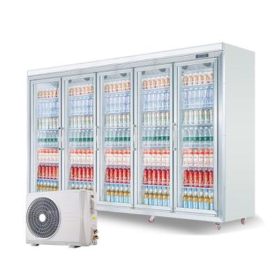 China Commercial Glass Door Supermarket Display Cooler Air Cooling Refrigerator With Split Radiator for sale