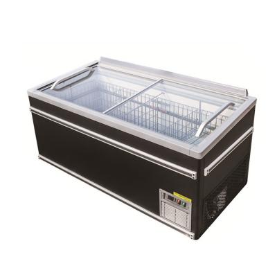 China Supermarket Island Freezer Sliding Glass Top Deep Combined Island Freezer for sale
