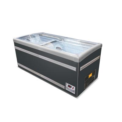 China Supermarket Refrigeration Equipment Frozen Food Glass Door Chest Island Fridge Freezer for sale