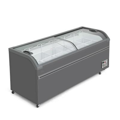 China Commercial Big Capacity Curved Glass Door Chest Freezer for sale