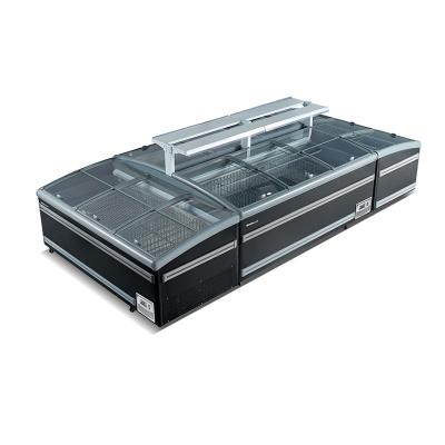 China Supermarket Island Freezer Sliding Glass Top Deep Combined Island Freezer for sale