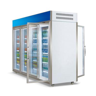 China Convenience Store Front And Rear Open Type Beverage Display Refrigerator Glass Door Cold Drink Refrigerator And Freezer for sale