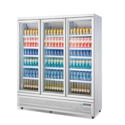 China Supermarket Refrigeration Equipment Commercial Glass 3 Doors Upright Display Refrigerator for sale