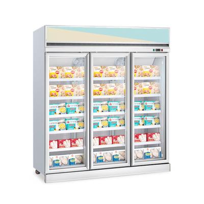 China -22C Vertical Glass Door Freezer Commercial Meat Seafood Frozen Display Freezer for sale