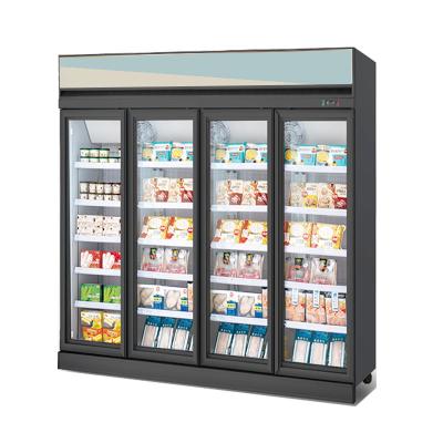 China 1500L Commercial 4 Glass Doors Beverage Showcase Cooler Upright Display Freezer for sale