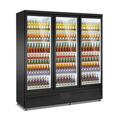 China Supermarket 3 Doors Refrigerator Showcase 2~8℃ Upright Glass Door Fridge for sale