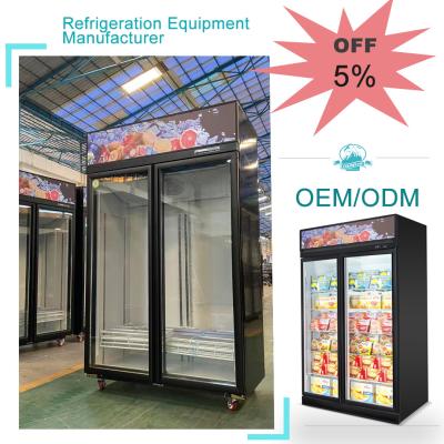 China Vertical Supermarkets Double Glass Door Display Freezer Chiller For Beer And Drink for sale