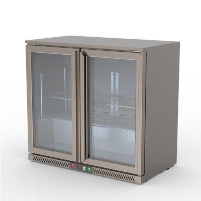 China 2 Doors Black Back Bar Cooler Under Counter Bottle Fridge for sale