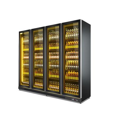 China Drinks Beer Auto Defrost 4 Doors Cooler Commercial Display Fridge With 4 Wheels for sale