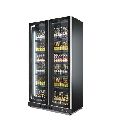 China Commercial Double Glass Door Beer Fridge Supermarket Grocery Energy Drink Bottle Display Cooler for sale