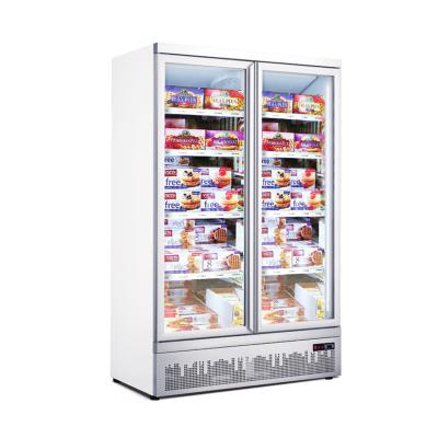 China Double Glass Door Freezer Commercial Stand Up Freezer Built - In Secop Compressor for sale