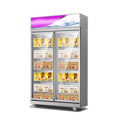 China 1000L Glass Door Display Showcase Upright Freezer With Fan Cooling System for sale