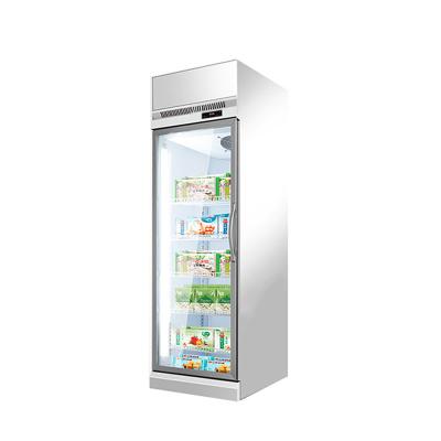 China Supermarket Refrigeration Equipment 400L Vertical Glass Doors Freezer With Fan Cooling System for sale