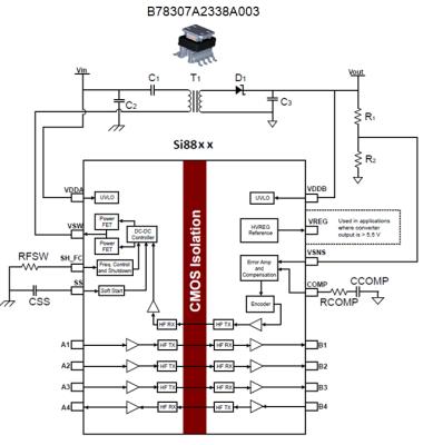 China Compact SMD Transformer TDK B78307A2338A003 E10 EM Series with Ferrite Core and Triple Insulated Wire for sale