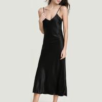 China Silk Dress Women Sleepwear Solid Pattern Type Silk Nightdress European Size Ladies Oe for sale