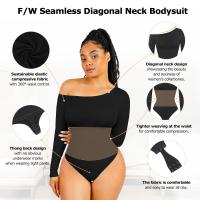 China Women's Knitting Fabric Long Sleeve Bodysuit with Tummy Control and Diagonal Neck for sale