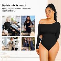 China Women's Knitting Fabric Long Sleeve Bodysuit with Tummy Control and Diagonal Neck for sale