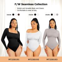 China Women's Knitting Fabric Long Sleeve Bodysuit with Tummy Control and Diagonal Neck for sale