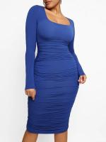 China Knitted Square-Neck Long-Sleeve Bodycon Dress Sustainable Washable and No Decoration for sale
