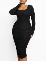 China Knitted Square-Neck Long-Sleeve Bodycon Dress Sustainable Washable and No Decoration for sale