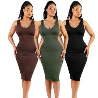 China 2024 Women's Elegant Casual Style Midi Shapewear Dress with Removable Pads for sale