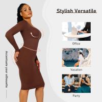 China Elastic Waist Knitted Square Neck Long Sleeve Sling Summer Midi Bodycon Shapewear Dress for sale