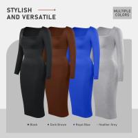 China Elastic Waist Knitted Square Neck Long Sleeve Sling Summer Midi Bodycon Shapewear Dress for sale