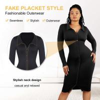 China Seamless Waist Trimming Retro Long Sleeve Shirt Dress With Built In Shapewear Body Shaper For Women for sale